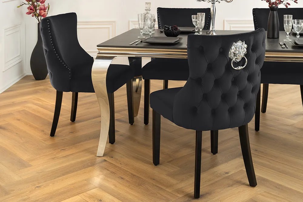 Designová židle Queen Lví hlava černý samet