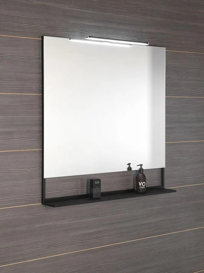 Sapho, ERUPTA Zrcadlo s poličkou a LED osvětlením 100x95x12cm, černá mat, ERU320