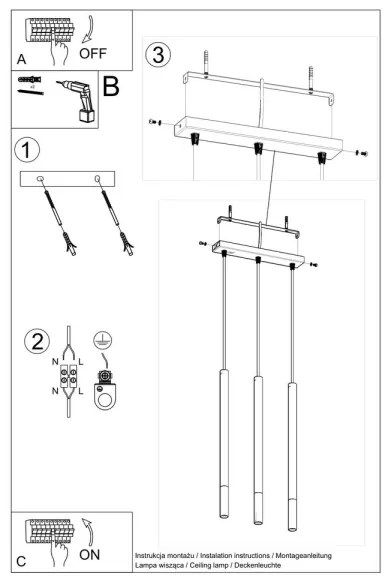 Sollux SL.0892 - Lustr na lanku MOSAIC 3xG9/12W/230V černá/zlatá