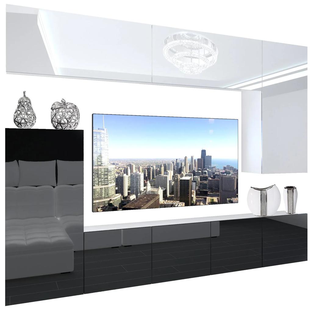 Obývací stěna Belini Premium Full Version  bílý lesk / černý lesk + LED osvětlení Nexum 114