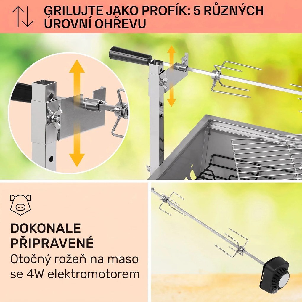 Klarstein Sauenland Mini, rotační gril s rožněm, otočný špíz, 4W, 12 kg max., nerezová ocel
