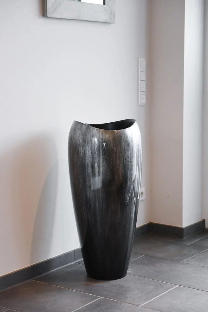 Exkluzivní květináč DELUXE, sklolaminát, výška 81 cm, černo/stříbrný lesk