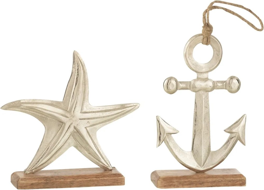 Set 2ks stříbrná raw dekorace hvězdice a kotva Sea Decor - 20*5*19 cm