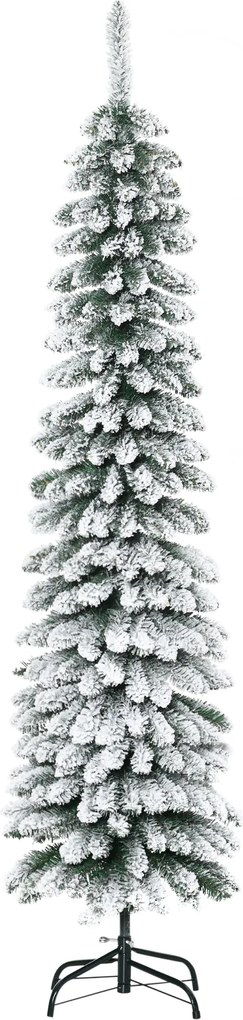 HOMCOM Umělý vánoční stromek, zasněžený, úzký design, nehořlavý, 180 cm, zelená/bílá