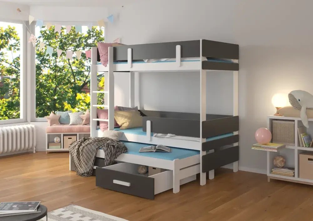 Patrová postel třílůžková s matracemi ETAPO 200x90