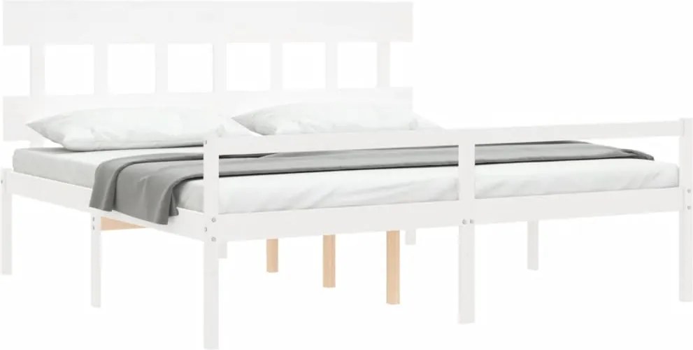 Postel s čelem pro seniory bílý 200x200 cm masivní dřevo 3195437