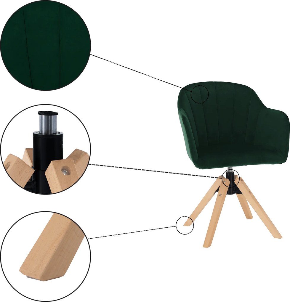 Otočné křeslo ALIGNA - látka Velvet, smaragdová / buk