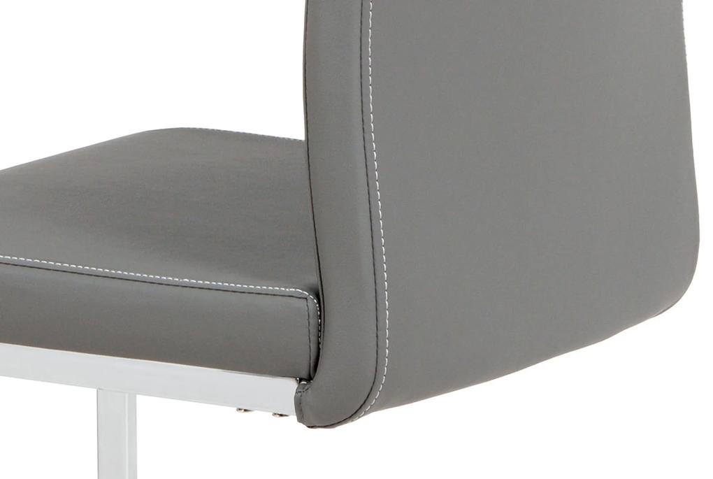 Jídelní židle DCL-411 GREY, šedá koženka, chrom