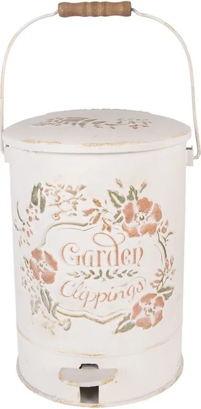 Bílý antik kovový odpadkový koš s pedálem Garden Clipping - 25*27*32 cm