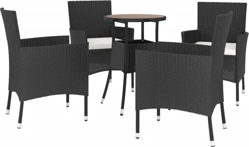5dílný zahradní bistro set s poduškami černý polyratan 3187433