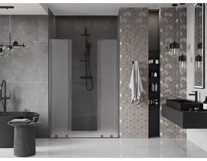 Mexen Velar L Duo, posuvné sprchové dveře do otvoru 160 cm, 8mm sklo námraza, grafit broušený, 871-160-003-32-66