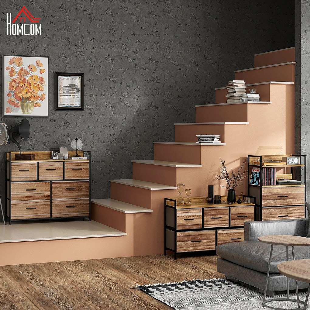 HOMCOM 7 zásuvkový textilní botník - Černý ocelový rám - 98 x 29 x 85 cm, Ložnice, Předsíň, Obývací pokoj, Černý a přírodní
