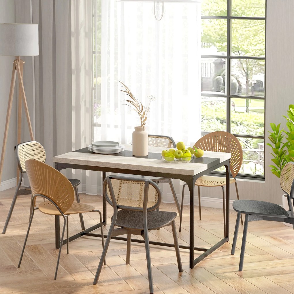 HOMCOM Jídelní stůl pro 6 osob v průmyslovém stylu, černý kov a dřevo, rozměry 120D x 89Š x 75,5V cm