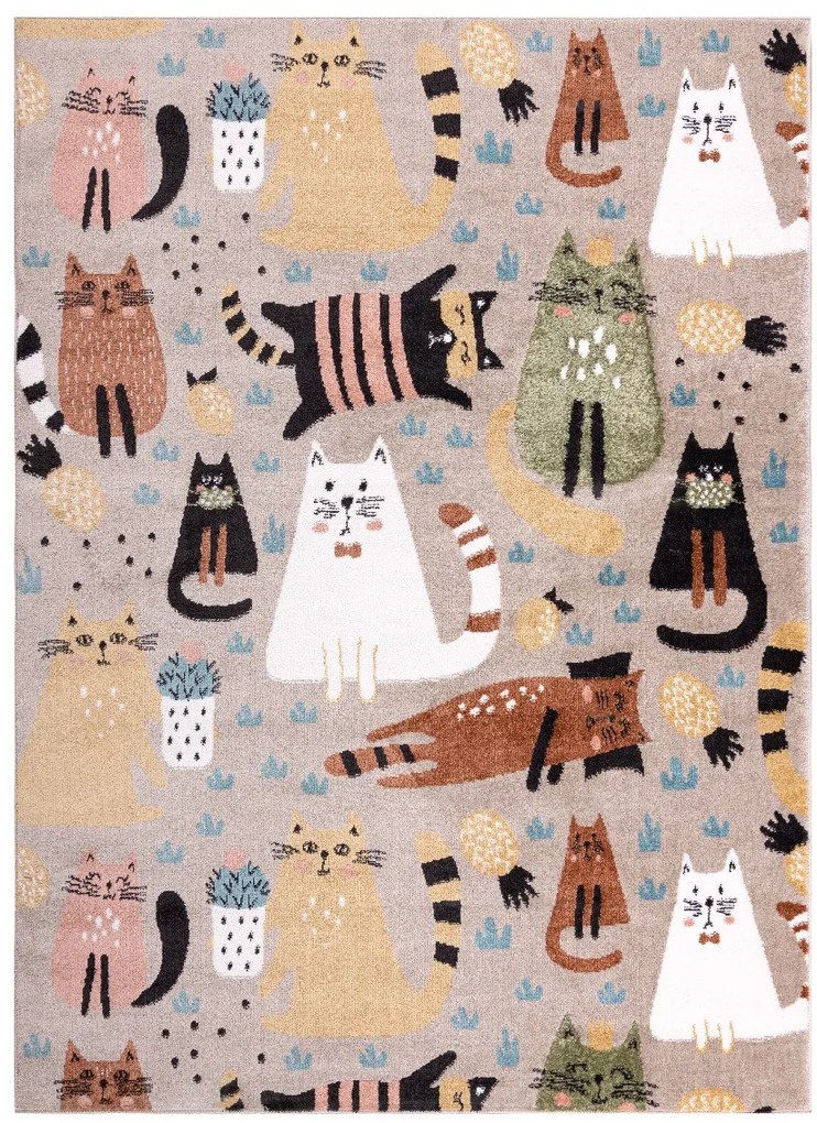 Dywany Łuszczów, Dětský kusový koberec Fun Kittens Cats beige, 120x170, vícebarevná, dětský pokoj
