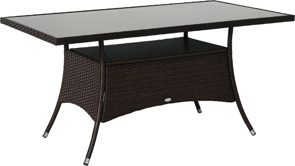 Outsunny jídelní stůl zahradní stůl polyratanový skleněný stůl 150x85x74cm, bezpečnostní sklo hnědočerné, ideální pro zahradu a terasu |