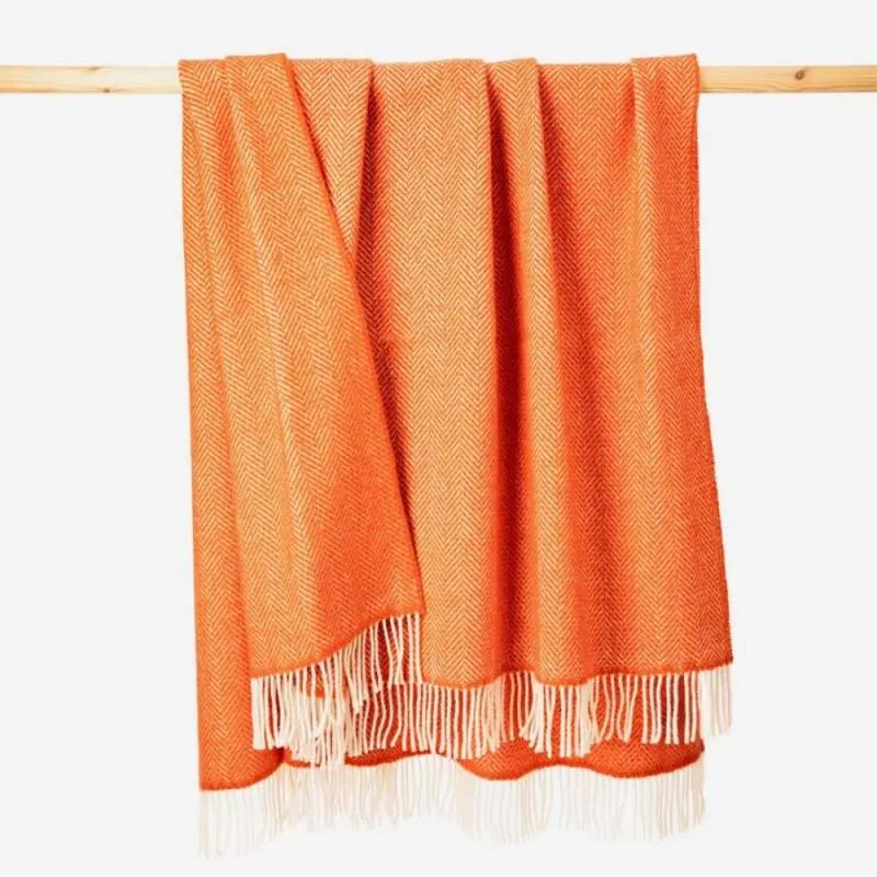 Deka Merino vlna / kašmír Orange Bronze Herringbone 180 x 136 cm John Hanly