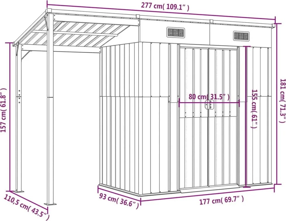 vidaXL Zahradní kůlna s prodlouženou střechou 277x110,5x181 cm [364524] Barva: světle šedá