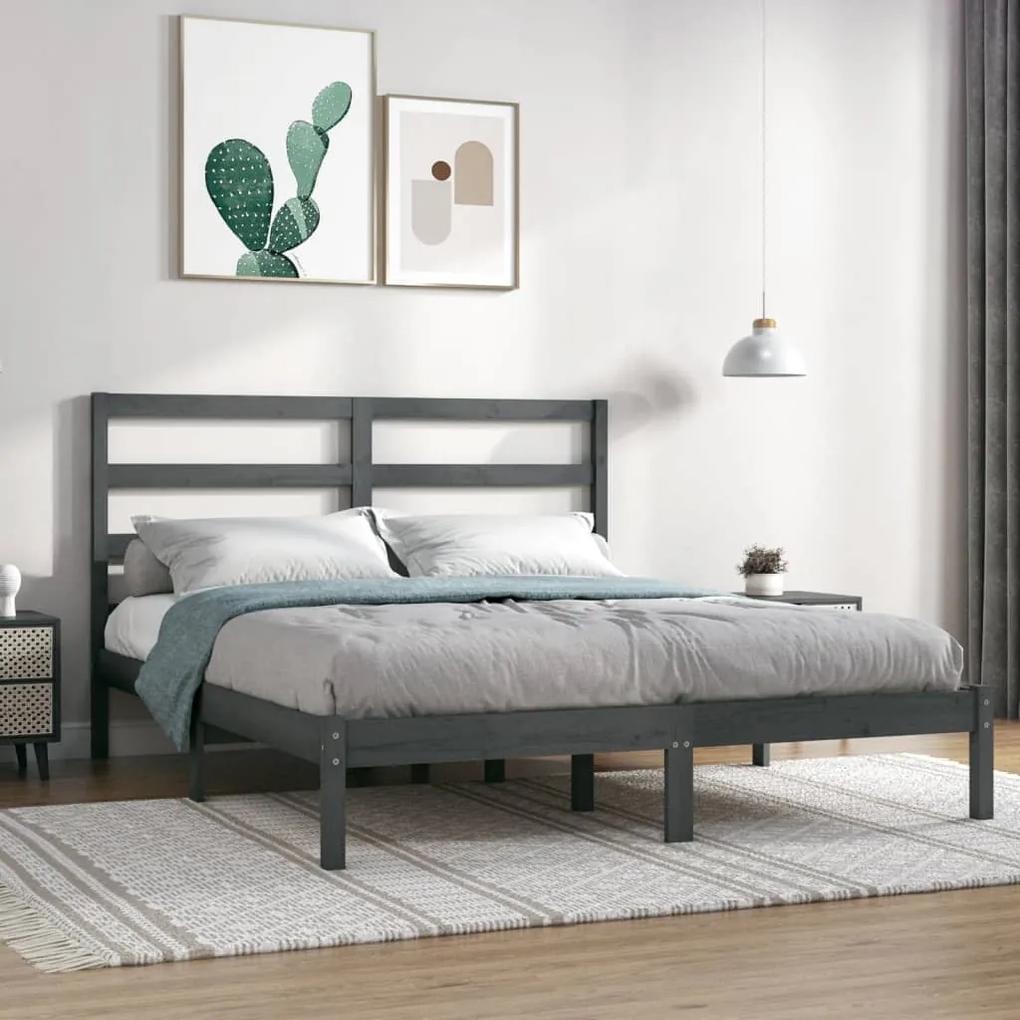 Rám postele šedý masivní dřevo 135 x 190 cm dvojlůžko,  3104910