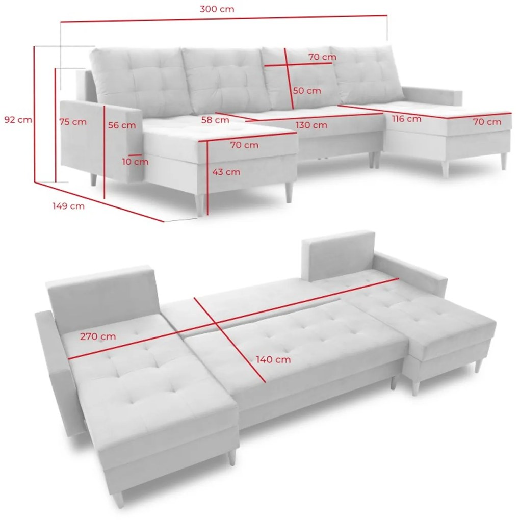 Rohová rozkládací sedací souprava LENA U Medová