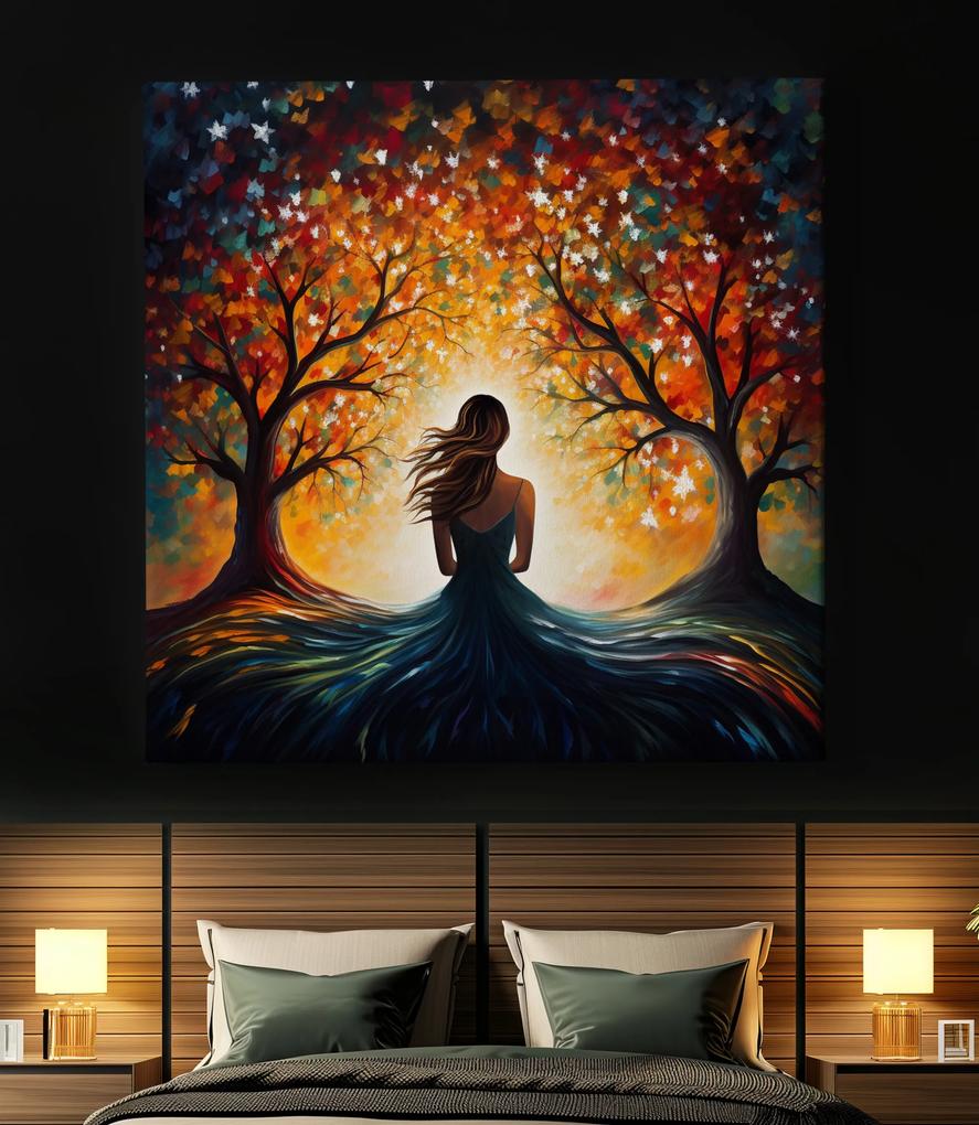 Obraz na plátně - Dívka Ygg propojená kořínky se stromy života FeelHappy.cz Velikost obrazu: 140 x 140 cm