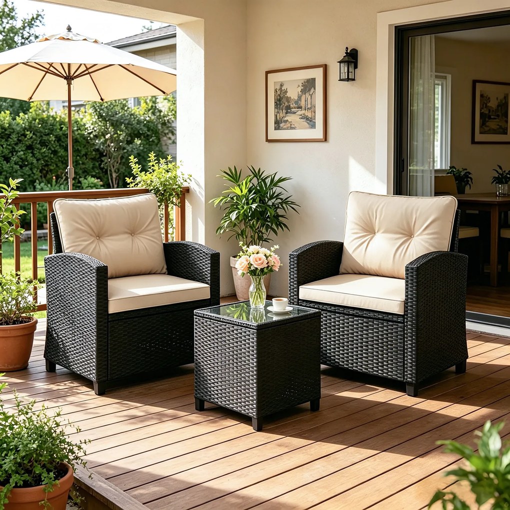 Costway 3 PCS. Ratanová sada Gartenmöbel inkl. 2 Sessel a 1 Beistelltisch