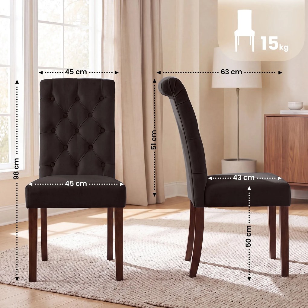 Sada 2 jídelních židlí Lisburn samet – hnědá