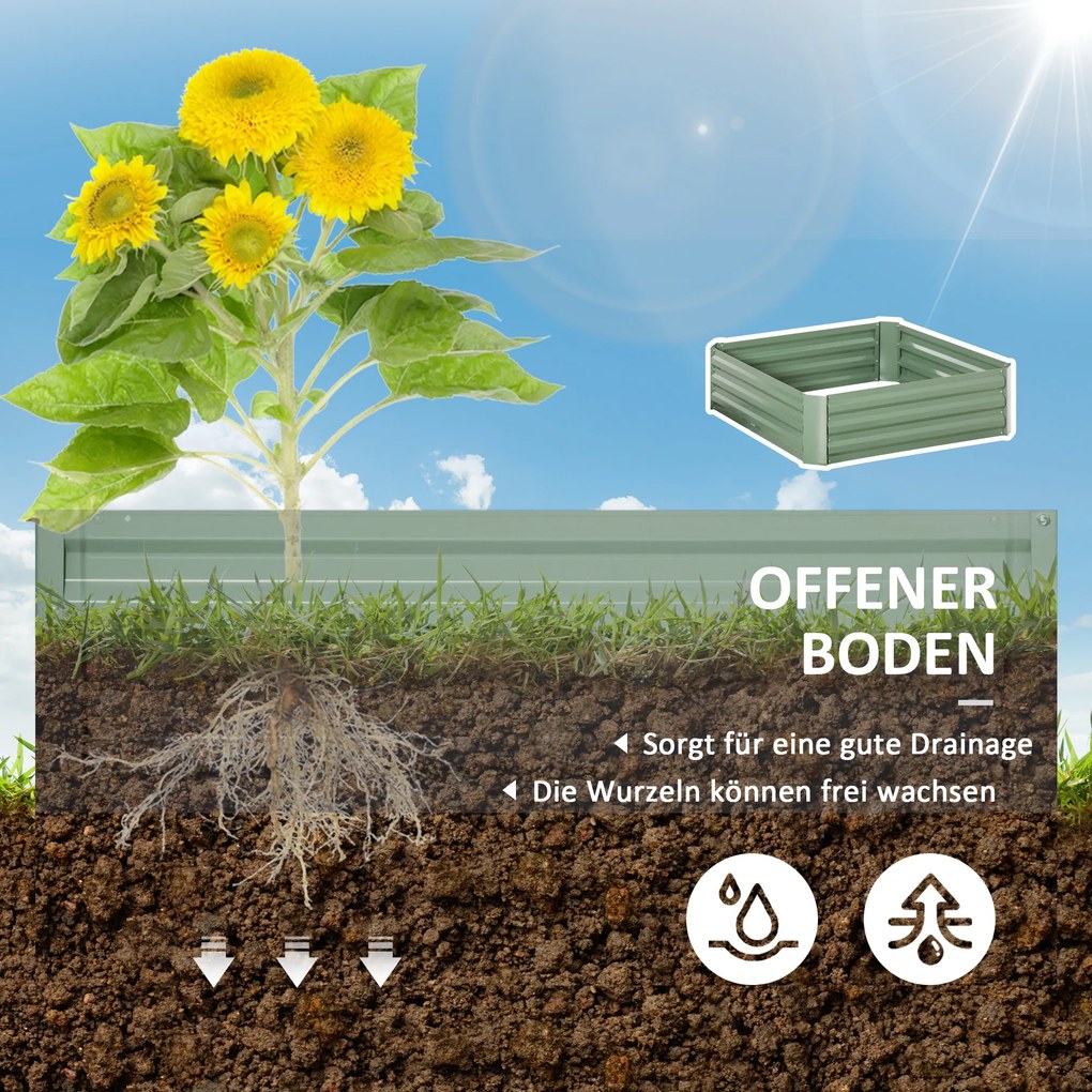 Outsunny Zahradní truhlík HOMCOM 100x100x30 cm z pozinkované oceli v zelené barvě pro zeleninu a květiny |
