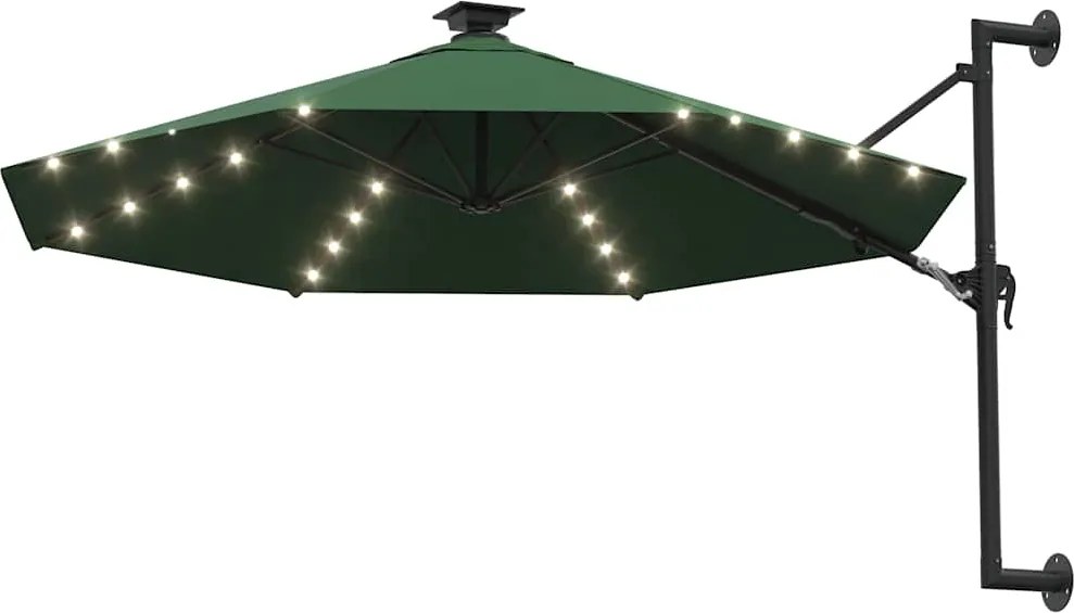 Nástěnný zahradní slunečník s LED 300 cm zelený 312523