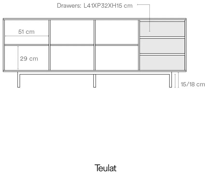 Šedá nízká komoda 211x80 cm Sierra – Teulat