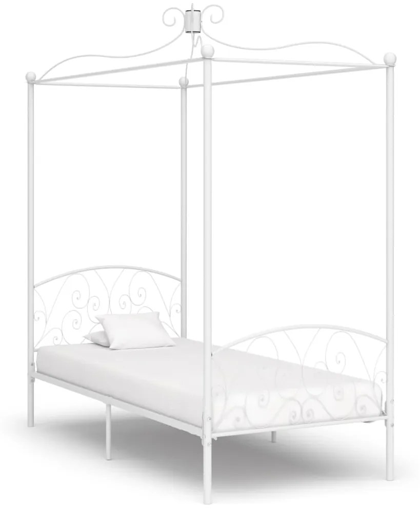 284469 vidaXL Rám postele s nebesy bílý kovový 100 x 200 cm