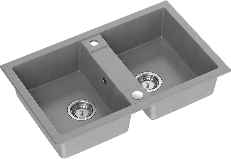 Šedý dvoukomorový kuchyňský granitový dřez QUADRON DENZEL 120 bez baterie