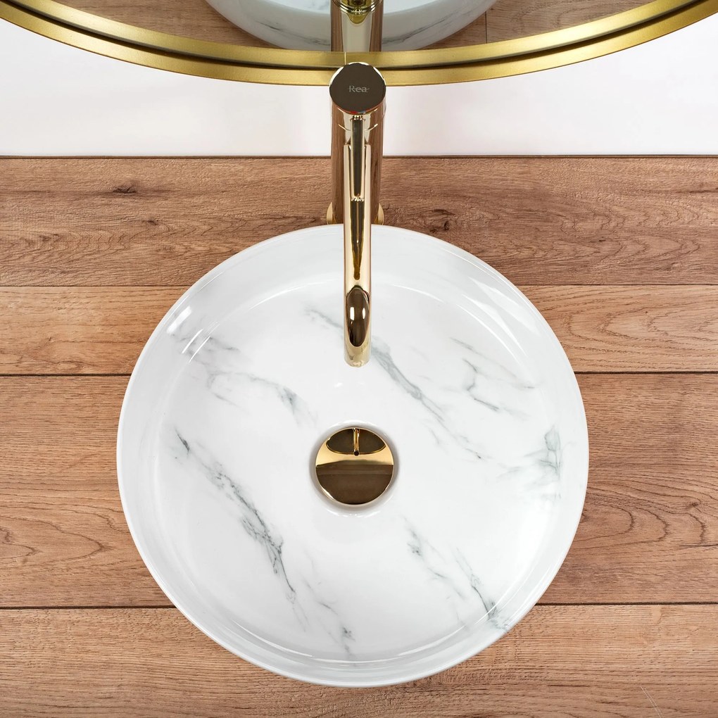 Rea Sami Nature Marble, umyvadlo na desku 360x360x115 mm, bílá-imitace kamene, REA-U6606