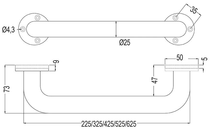 Mereo madlo rovné 60 cm bílá KD808