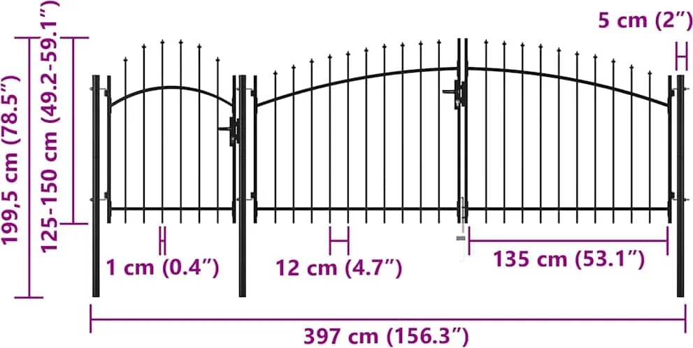 Zahradní branka Woerden ocel 1,5 x 4 m černá 144364