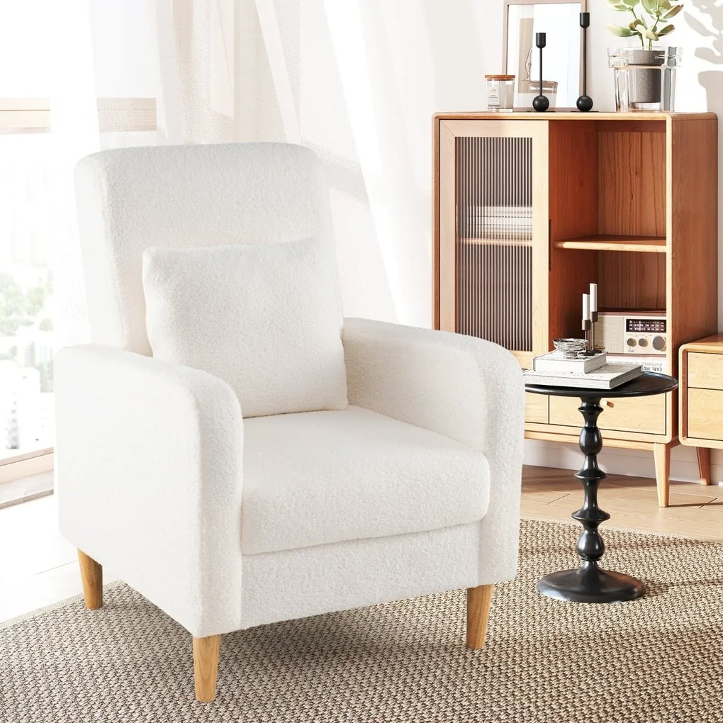 Costway Teddy armchair with lumbar cushion and wooden legs. Padded lounge chair