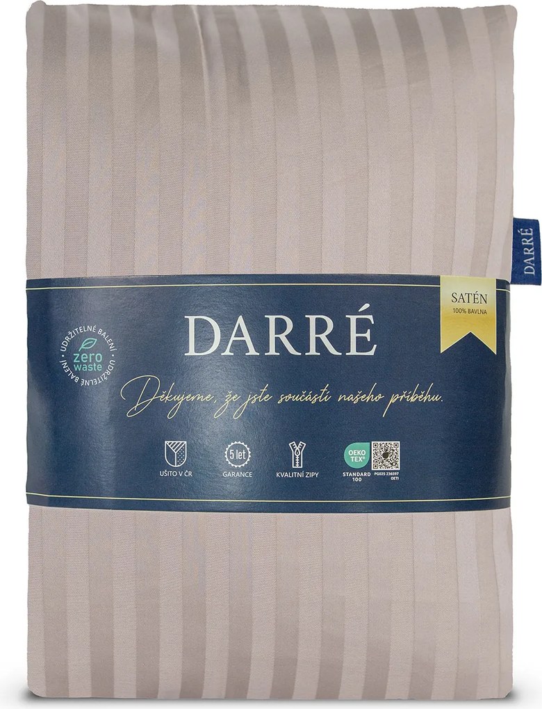 Damaškové saténové prodloužené povlečení Pruh 10 mm - Light brown Velikost: 140 x 220 + 70 x 90