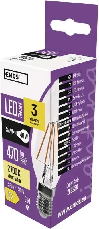 Emos lighting LED žárovka Filament Candle 3,4W E14 teplá bílá