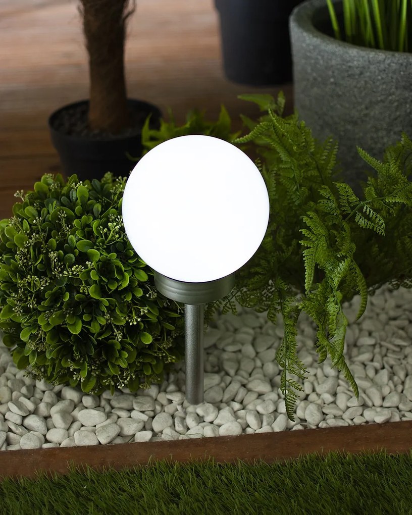 JU Solární lampa – plastová koule 10 cm,
1 bílá LED