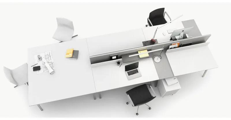 PLAN Kancelářský stůl SINGLE LAYERS, posuvná vrchní deska, s přepážkami, nastavitelné nohy, bílá / šedá