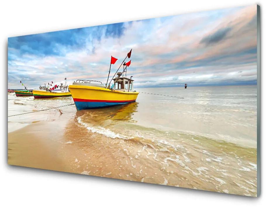 Akrylové obraz Loďky Pláž Moře Krajina 140x70cm
