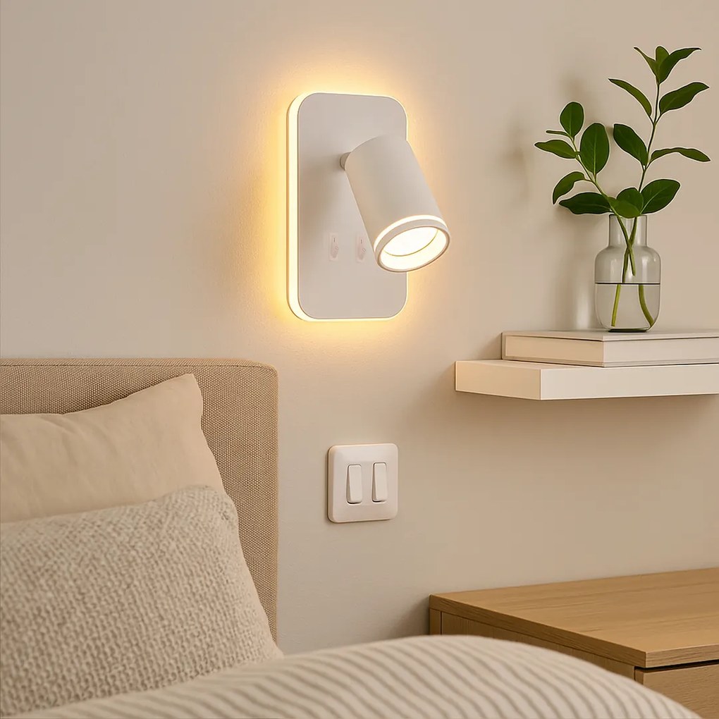 Nástěnné svítidlo Pipe Ring, 1x bílé kovové stínítko + 1x LED 6w, w, vypínač