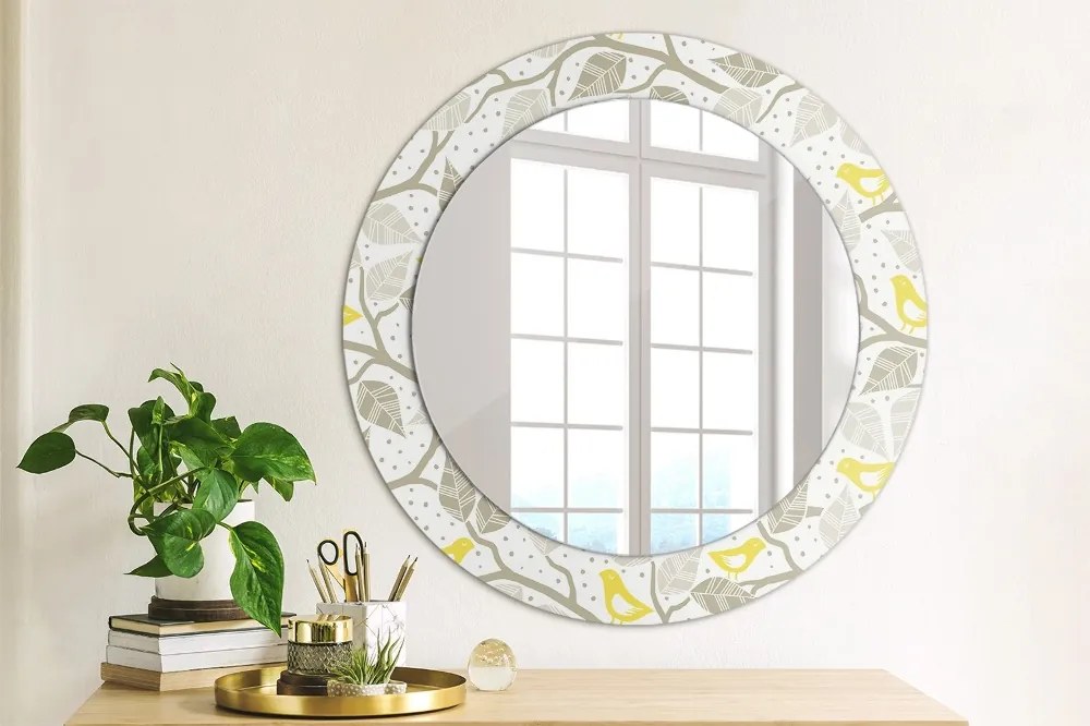 Kulaté dekorativní zrcadlo Žluté ptáci na větvích fi 60 cm