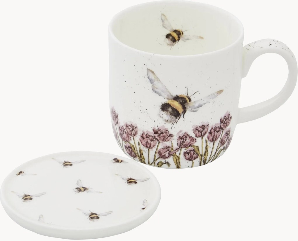 Sada hrnků z kostního porcelánu's podtácky Bumble Bee, 2 díly