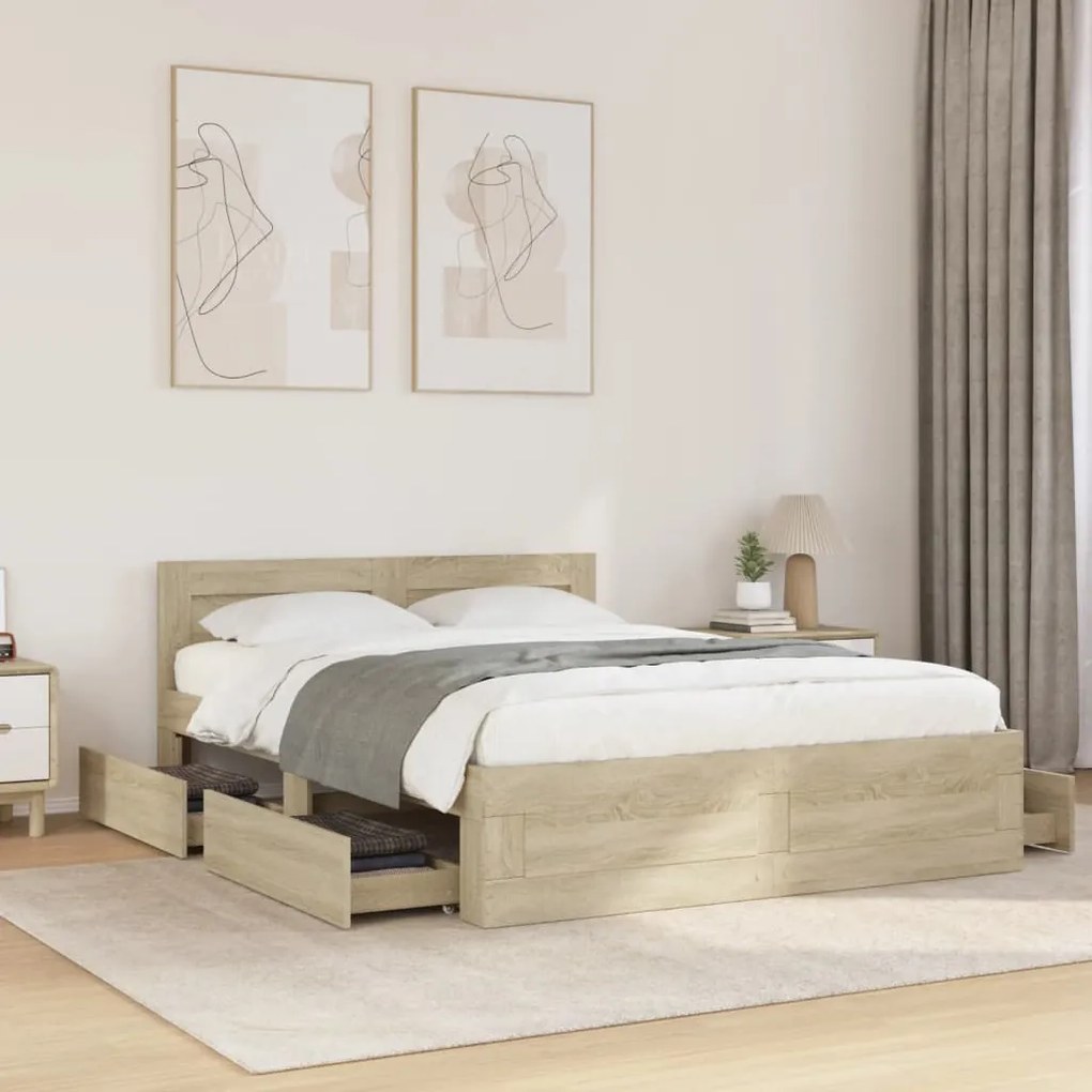Rám postele s čelem dub sonoma 135 x 190 cm kompozitní dřevo 3295599