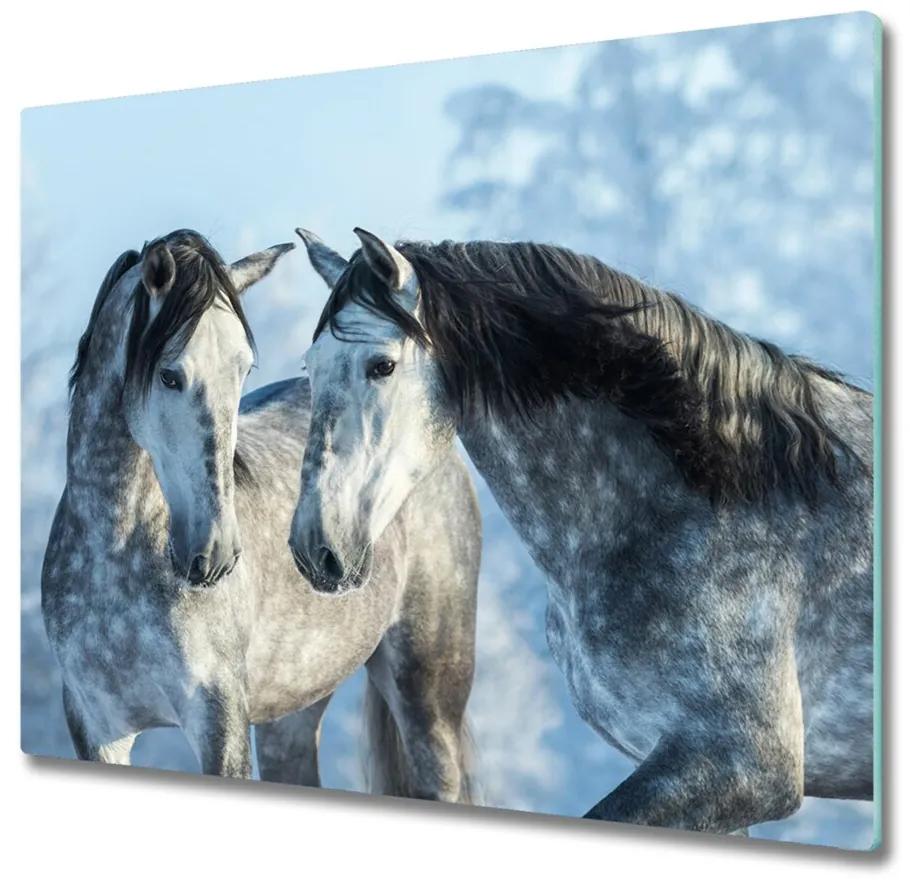 Skleněná krájecí deska Šedé koně v zimě 60x52 cm