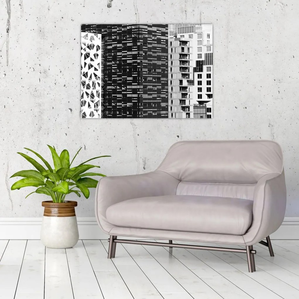 Skleněný obraz černobílé architektury (70x50 cm)