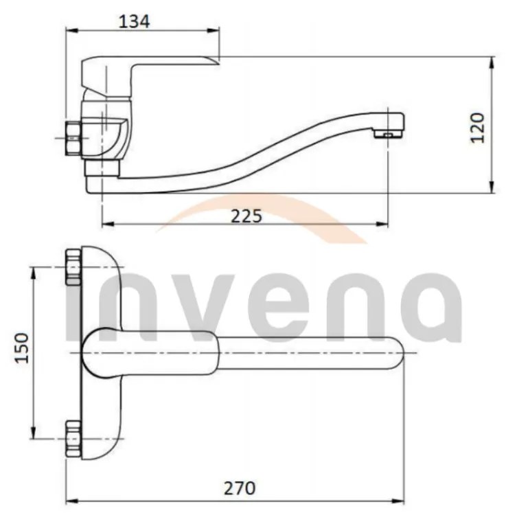 Invena Siros, nástěnná dřezová baterie, černá matná, BC-90-004-A