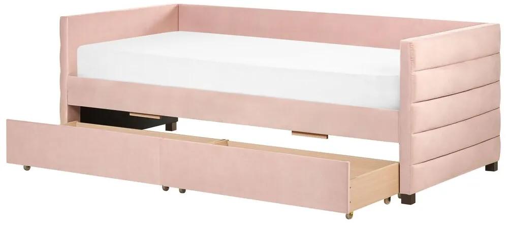 Sametová postel s úložným prostorem 90 x 200 cm růžová MARRAY Beliani