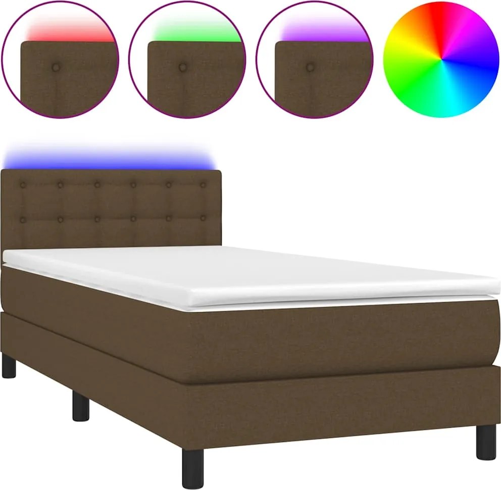 Box spring postel s matrací a LED tmavě hnědá 100x200 cm textil 3133456