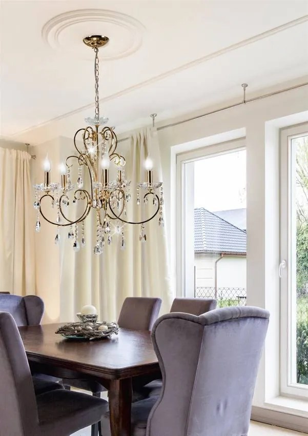 Zlatý křišťálový lustr Aurora pro žárovku 5x E14  - Candellux